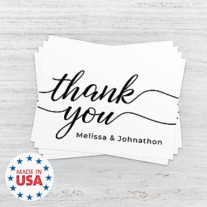 Script Black And White Personalized Thank You Cards / 100 Modern Cursive Custom Appreciation Note Cards With White Envelopes / 4 1/4" x 5 1/2" Bulk Generic Wedding Thanks Greeting Cards
