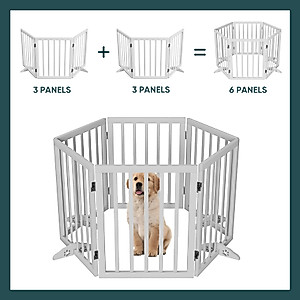 Semiocthome Wooden Dog Gates for The House 24"H Expandable Doggy Gates for Doorways 55"W Free Standing Pet Gate with 2 Support Feet for Stairs 3 Panels Dog Barriers for Home No Installation Resquired