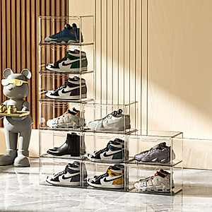 KOKOIN Magnetic Acrylic Clear Shoe Boxes – 360° Clear Plastic Stackable Sneaker Storage Box Shoe Display Box Professional Grade Shoe Display Case, Shoe Organizer for Closet (Transparent 6pc)