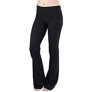 ToBeInStyle Women's Premium Fold Over Yoga Flare Pants - Black - Large