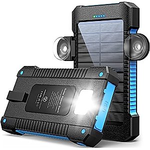 MetFut Solar Power Bank 38800mAh, Solar Charger with Suction Cup Mount Three Modes Flashlight-Steady/SOS/Strobe IPX7 Waterproof/Dustproof/Shockproof External Battery Pack 3 USB Charging Ports(Blue)