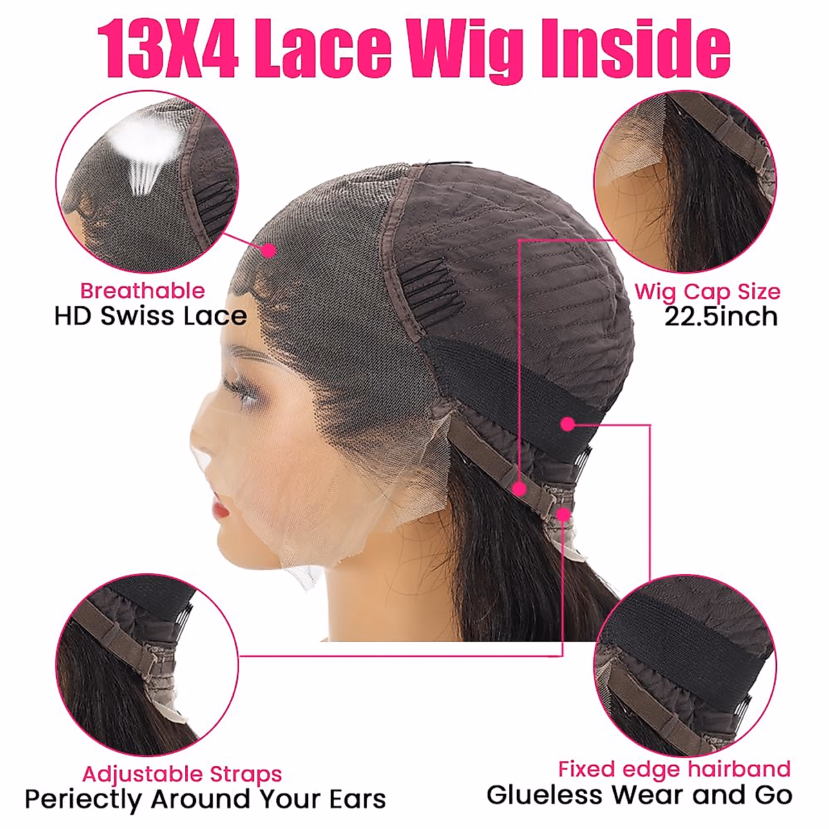 Hairitory Body Wave Lace Front Wigs Human Hair for Black Women 13x4 HD Transparent Wavy Lace Front Human Hair Glueless Wigs Pre Plucked 180% Density Body Wave Lace Frontal Wig Natural Black(22inch)