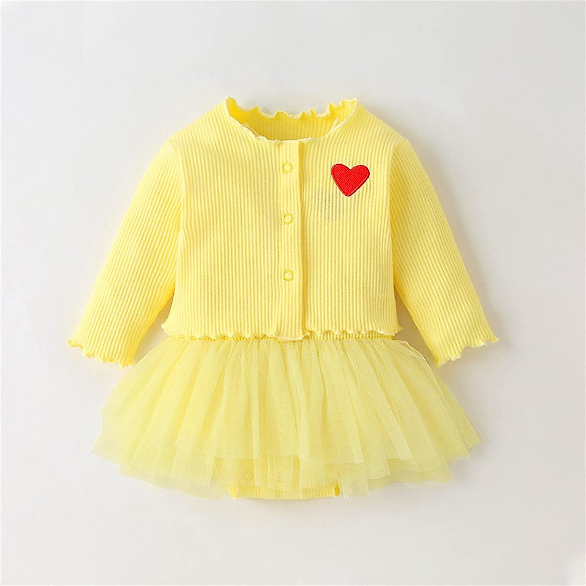 Babys Newborn Infant Girls Boys Knit Ribbed Solid Spring Winter Long Sleeve Clothes for 1 Year (Yellow, 12-18 Months)