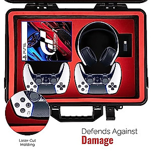 KELIUS Hard Shell Carrying Case Compatible with PS5 with Formfitting Foam Cutouts, Shock-Absorbing Protection, and Detachable Shoulder Strap, Portable Waterproof Travel Case for PlayStation 5 Console