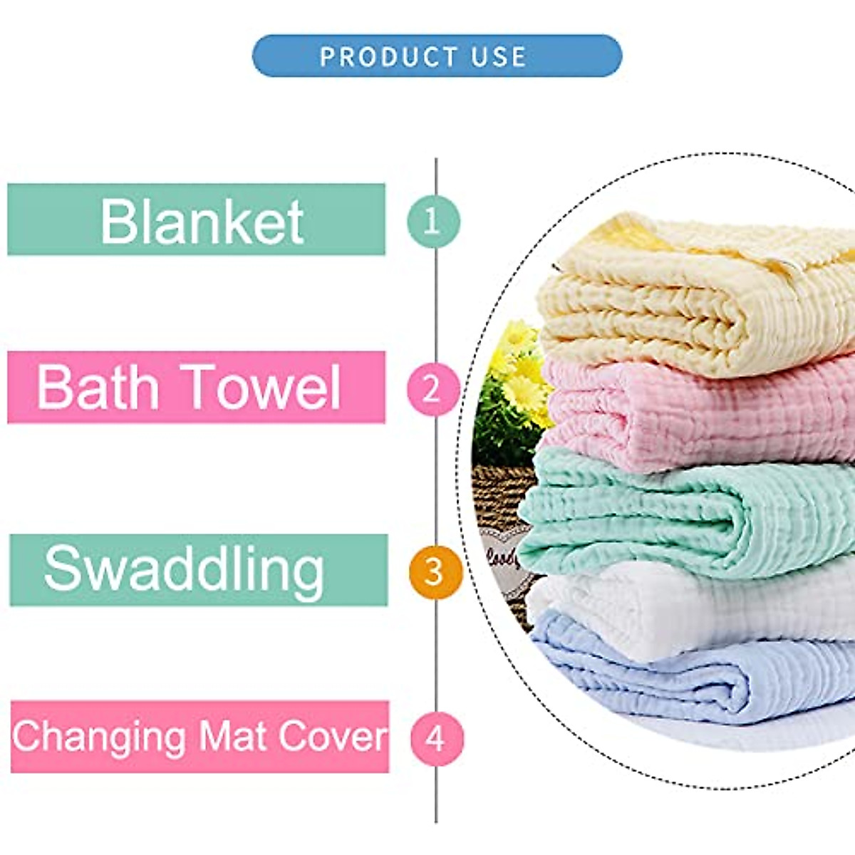 Aablexema Baby Muslin Bath Towels - Set of 2 Large Size 43X43 Inches Swaddle Blanket for Newborn Toddlers Boys Girls - Suitable for Baby's Delicate Skin(White)