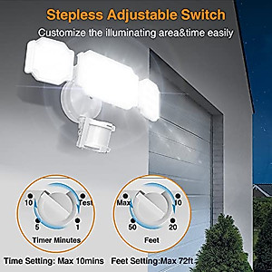 LEPOWER 48W LED Security Lights, 5200LM Motion Sensor Flood Lights Outdoor, Motion Detector Flood Light with Adjustable 72ft &Time Setting, 3 Head Flood Light for Outside Garage, Yard, Porch, Entryway