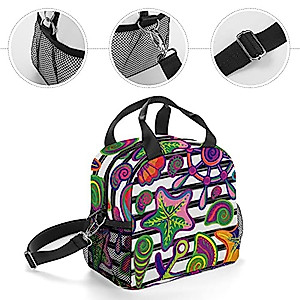 Seashells on Striped Printed Lunch Box Tote Bag with Handles and Shoulder Strap for Men Women Work Picnic