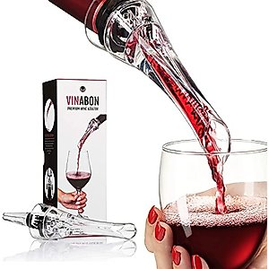 VINABON Wine Aerator Pourer Spout - Professional Quality 2-in-1 Attaches to Any Wine Bottle for Improved Flavor, Enhanced Bouquet, Rich Finish and Bubbles, No-Drip or Spill. Includes WineGuide Ebook