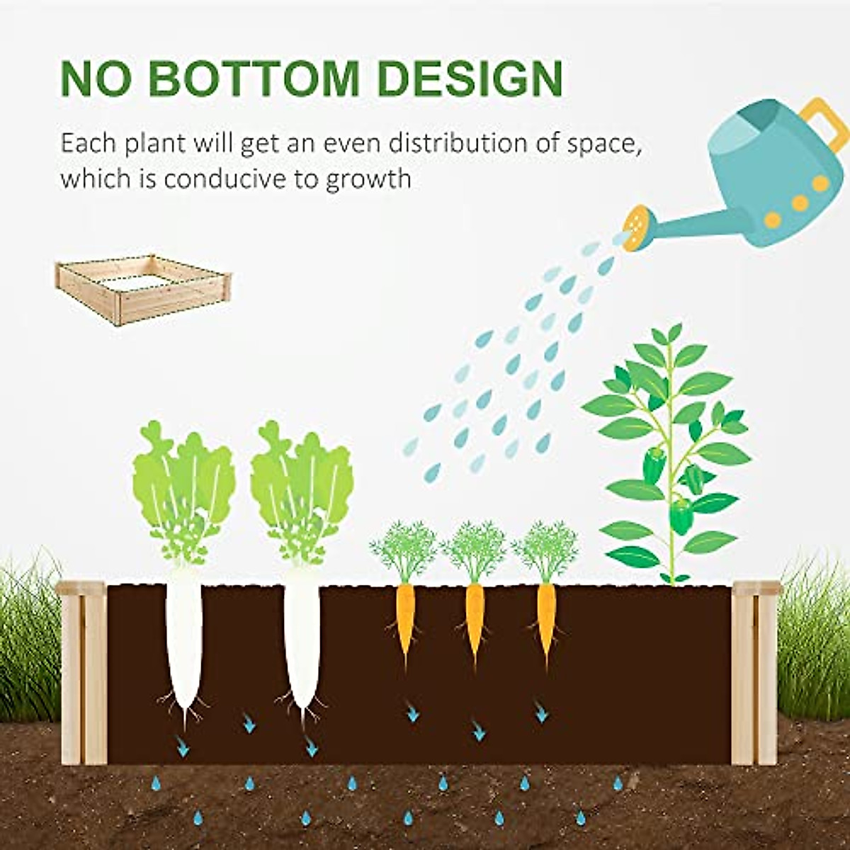 Outsunny 4ft x 4ft Raised Garden Bed, Wooden Planter Box with Segmented Growing Grid for Plants & Herbs, Natural Wood