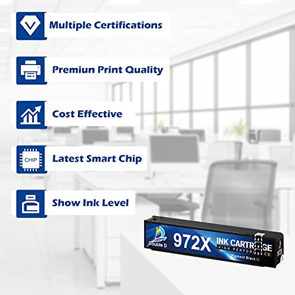 DOUBLE D 972X 972A (Upgraded Chip) Compatible Replacement for HP 972X 972A 972 Ink Cartridges, for HP PageWide Pro 477dw 477dn 577dw 577z 452dn 452dw 552dw P55250dw P57750dw, 1 Black