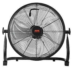 VEVOR 16'' Rechargeable Floor Fan, Portable Quiet Personal Fan for Home or Office, 360 Degree Manual Pivoting Head, Stepless Speed Regulation High Velocity, Heavy Duty Metal Industrial Cordless Fans