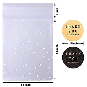 Self Sealing Cookie Bags Cellophane Treat Bags, Searik White Polka Dot Party Pastry Candy Bags For Cookie Wedding Party Gift Giving 100 Bags with 100 Thank You Labels (5.5 x 5.5 inches, 100 Pcs)