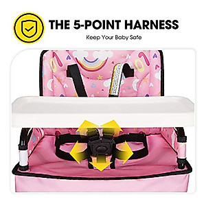 VEEYOO Baby High Chair with Removable Tray - Portable High Chair for Eating and Feeding, Indoor and Outdoor, Compact Fold, Pink