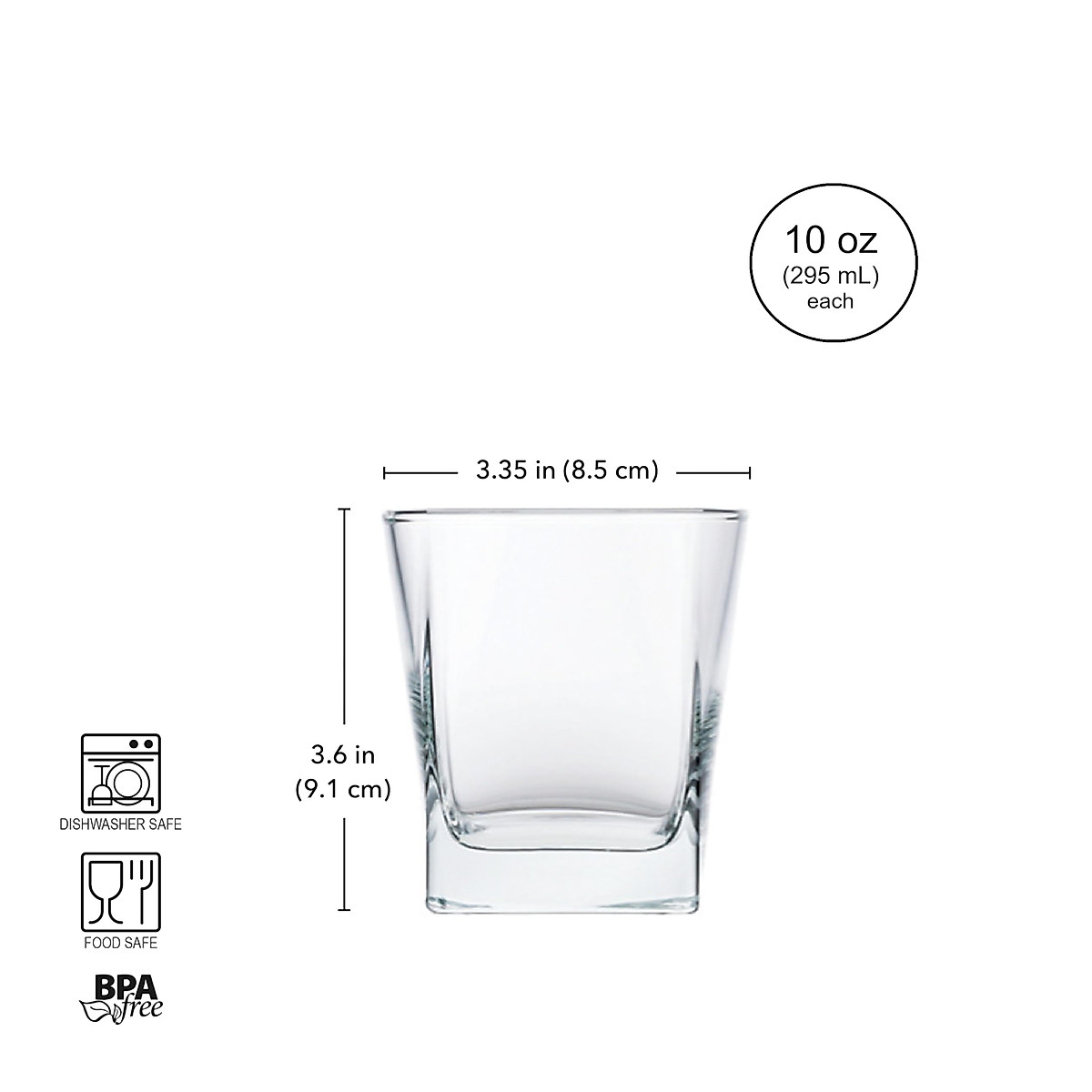 Red Series 10 oz. Square Double Old Fashioned Glass (Set of 4)