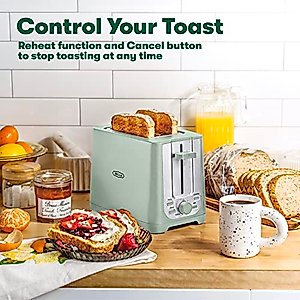 BELLA 2 Slice Toaster with Auto Shut Off - Extra Wide Slots & Removable Crumb Tray and Cancel, Defrost & Reheat Function - Toast Bread, Bagel & Waffle, Sage