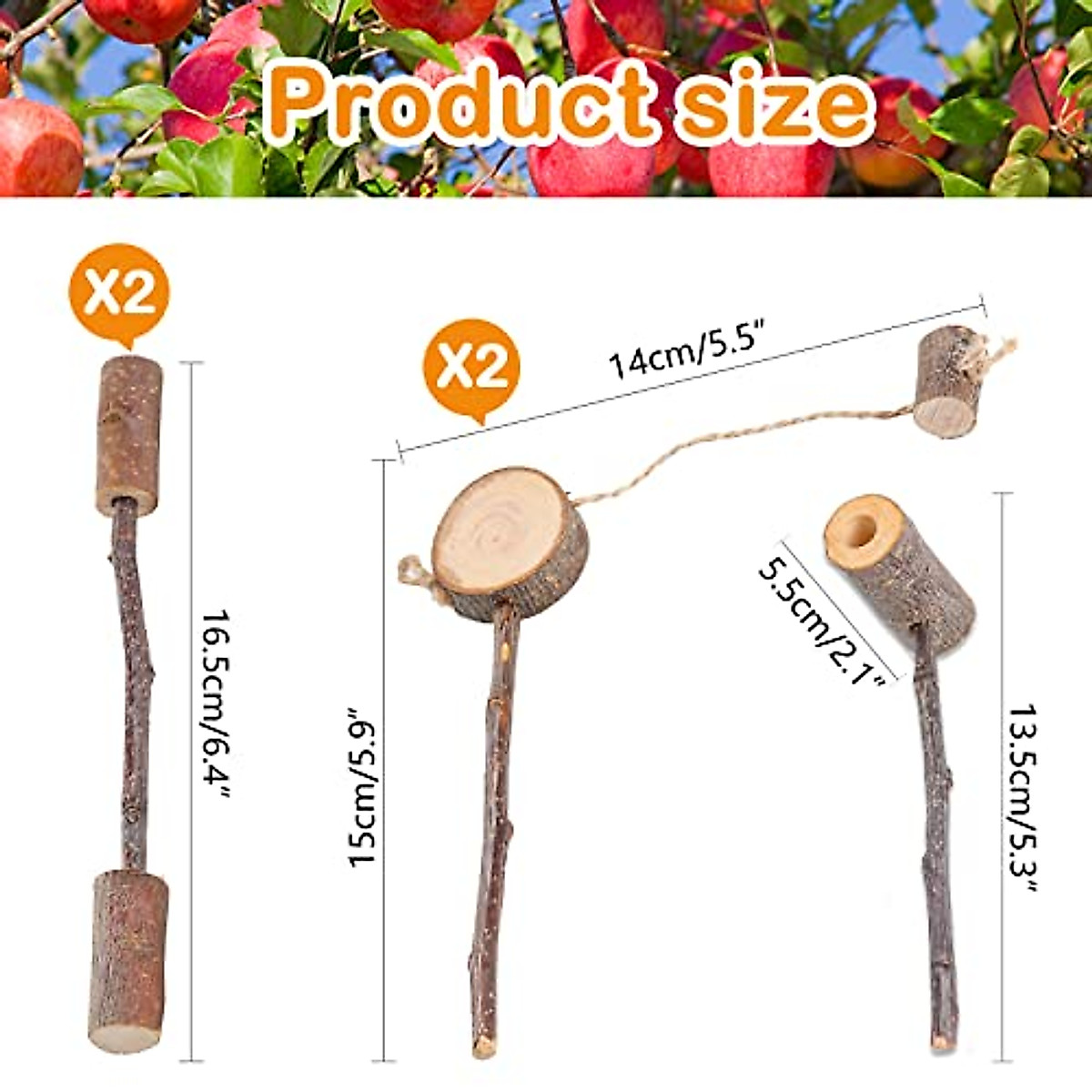 DAMPET Hamster Chew Toys, Hamster Activity Toys, Gerbil Rat Guinea Pig Chinchilla Chew Toys, Toys Accessories for Teeth Care,Natural Apple Wood Toys for Hamster, Rabbits, Bunny, Gerbil (Style 3)