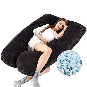 WhatsBedding Pregnancy Pillows for Sleeping,Memory Foam Filling U Shaped Pregnancy Pillows Full Body Pillow for Pregnancy with Velvet Cover (55 inches, Black)