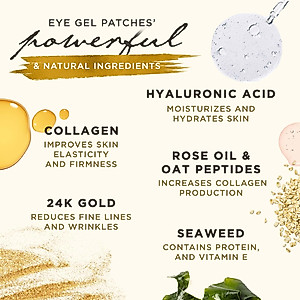 Under Eye pads - Undereye Gel Patches for Puffiness - Eye Mask for Dark Circles - Hyaluronic Acid Eye Mask- Collagen Eye Pads,24k Gold Anti Wrinkle Treatment, Hydrogel Gold Eye Patches15 Pairs