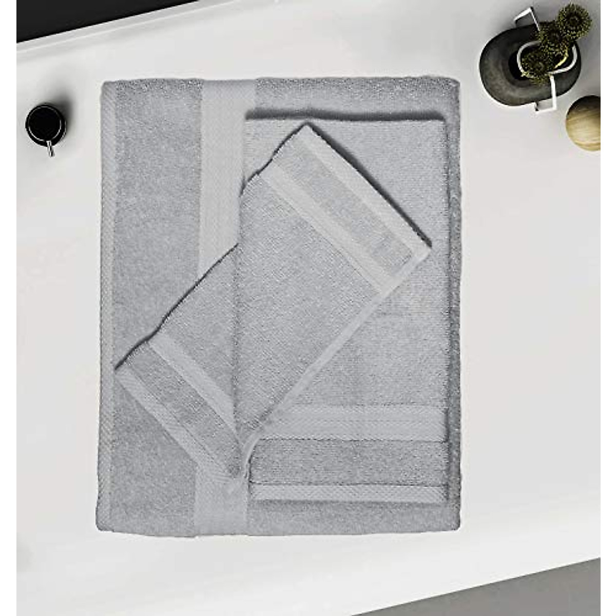 GLAMBURG Ultra Soft 8 Piece Towel Set - 100% Pure Ring Spun Cotton, Contains 2 Oversized Bath Towels 27x54, 2 Hand Towels 16x28, 4 Wash Cloths 13x13 - Ideal for Everyday use, Hotel & Spa - Light Grey