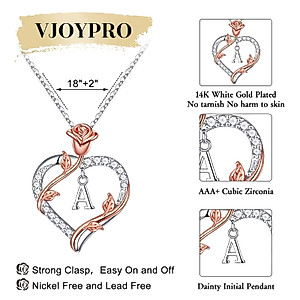Vjoypro Necklace Gifts for Women Teen Girls, Letter A Initial Necklaces Rose Flower Love Heart Pendant Necklace I Love You Anniversary Valentines Gifts for Her Girlfriend Wife