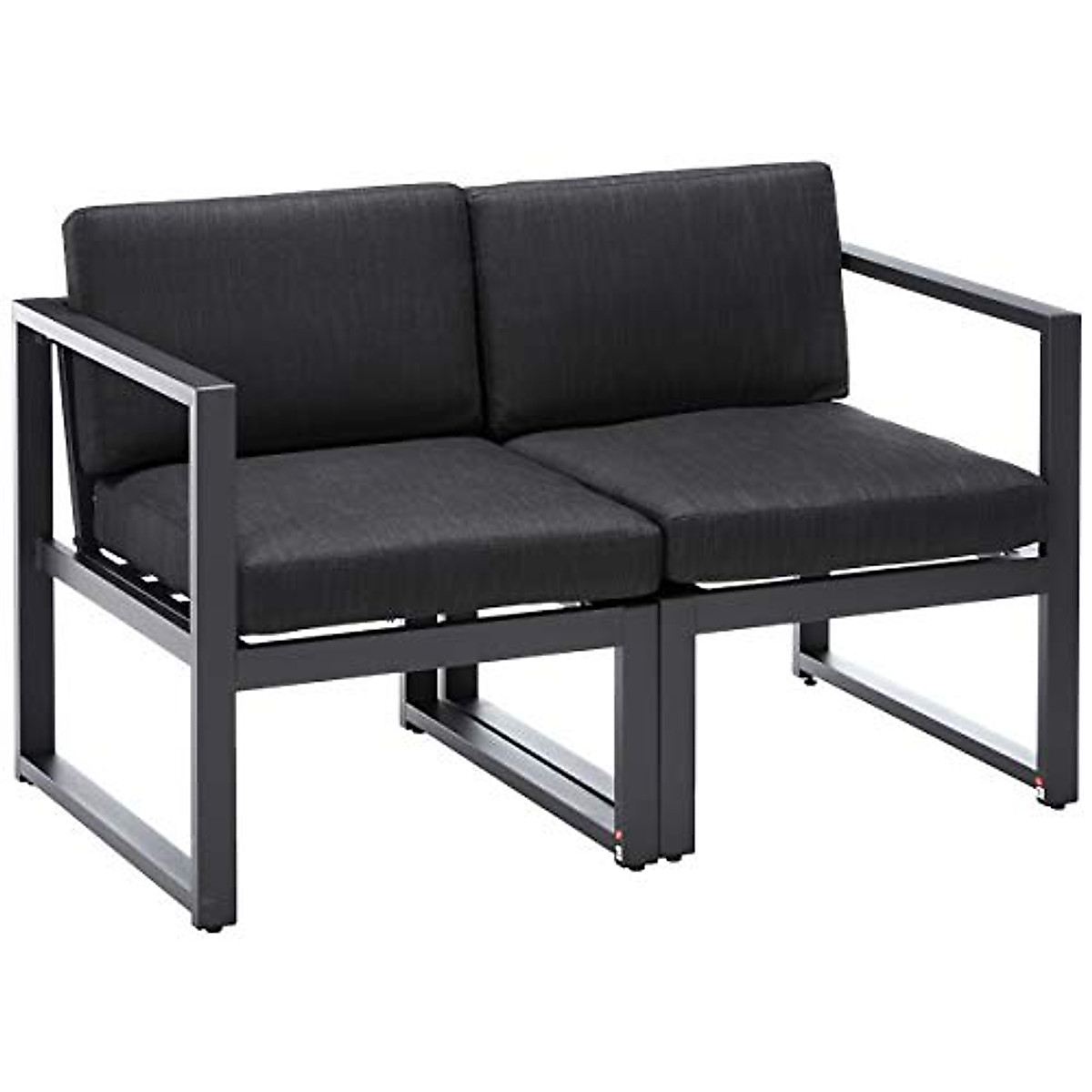 Christopher Knight Home Navan Outdoor Aluminum Sofa Set with Water Resistant Cushions, 5-Pcs Set, Dark Grey / Black