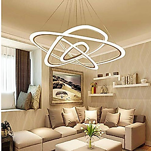Ziplighting Modern LED Chandelier Pendant Light with 4 Triangle Ring Adjustable Pendant Light Ceiling Fixture Contemporary for Bedroom Living Room Dining Room Kitchen Island with Remote Control