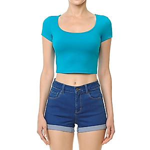 Women's Cotton Basic Scoop Neck Crop Tops Short Sleeve Tops DARKBURGUNDY M