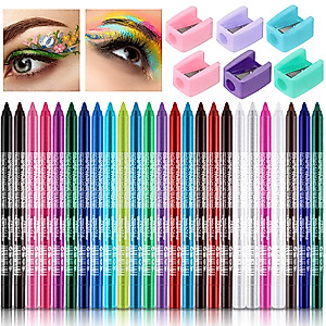 Leelosp 25 Color Eyeliner Pencil Set, Colorful Pearl Eyeliner Kit Metallic Eye Shadow Pen Glitter Waterproof with 6 Pencil Sharpeners Eye Makeup Set for Women Eye Color Lip Liner Accessories