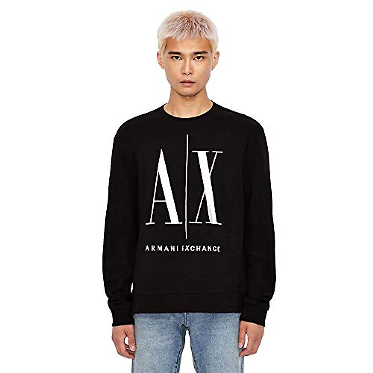 A｜X ARMANI EXCHANGE Men's Icon Project Embroidered Pullover Sweatshirt, Black, XL