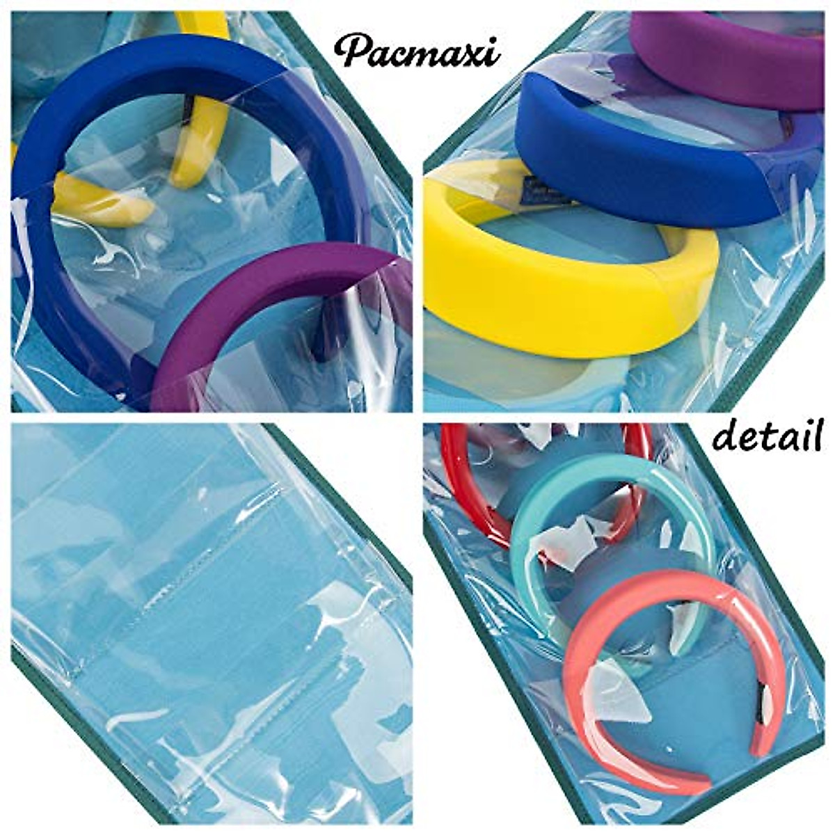 PACMAXI Hanging Headband Holder For Women, Headband Storage Organizer, Hairband Rack Holder With 8 Clear Pockets Container, Headband Storage Holder for Girls With Two Piece Set (blue)