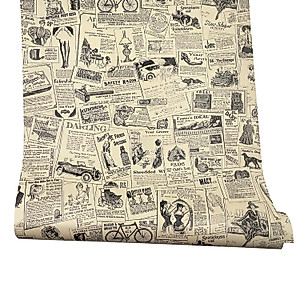 Yifely Old Fashion Newspaper Furniture Protective Paper Roll Peel Stick Shelf Drawer Liner Locker Sticker 17.7 Inch by 13 Ft