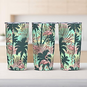 IYERSKD Tropical Palm Flamingo 20 oz Stainless Steel Tumbler Vacuum Insulated Leakproof Travel Mug for Car Office Gym