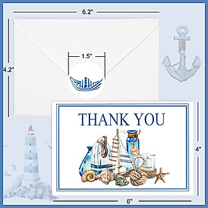 AnyDesign Cruise Staff Thank You Cards Set with Stickers Envelopes 24 Pack Blue Nautical Thank You Note Cards for Express Thanks to Ship Staff Birthday Baby Shower Party, 4 x 6 Inch