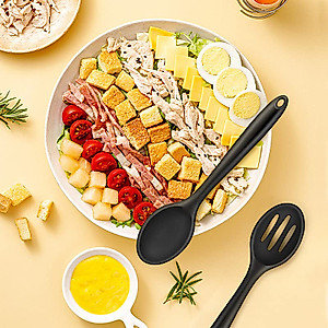 Armrouns Silicone Nonstick Spoons Set, 2PCS Silicone Spoons For Cooking Heat Resistant Cooking Spoons For Mixing, BPA Free Silicone Spoon (Casual Black)