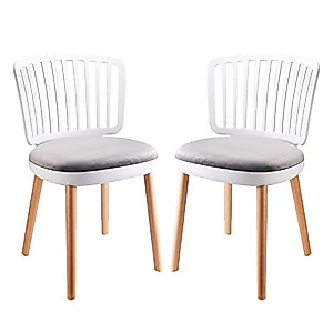 STARWAY Mid Century Modern Dining Chairs Set of 2, Retro Faux Velvet Accent Chair with Solid Wood Legs, Armless Side Chair Leisure Chair for Kitchen, Dining Room & Living Room (Gray)