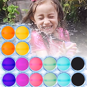 TIOcrw 16 Pcs Refillable Water Balloons for Kid and Adult, Quick Fill Magnet Reusable Self Sealing Water Splash Bombs Balls, Reusable Fun Outdoor Toy for Water Fight Game, Swimming Pool, Summer Party