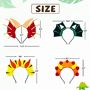 Flying Childhood 8Pcs Dinosaur Headbands Party Hats for Girls Boys Birthday Decorations Supplies Favors Felt Dragon Headpiece as Kids Toddlers Photo Booth