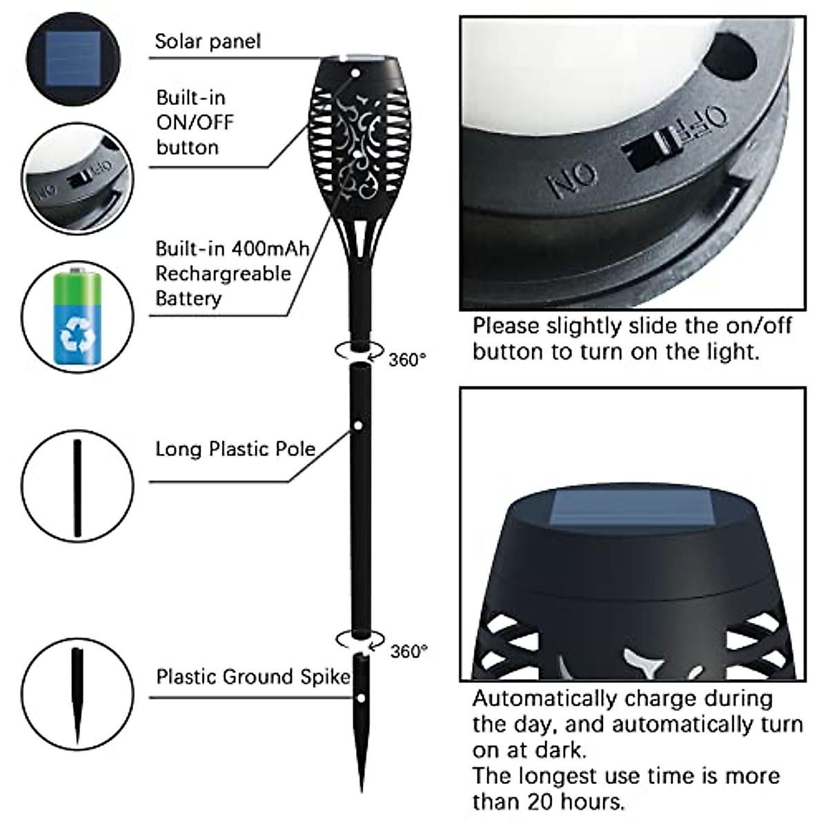 AOUNQ Solar Lights Outdoor Waterproof Blue, Upgraded 4 Pack Solar Torch Lights with Flickering Flame, Mini Solar Outdoor Garden Lights Tiki Torches for Outside Patio Yard Pathway Christmas Decor