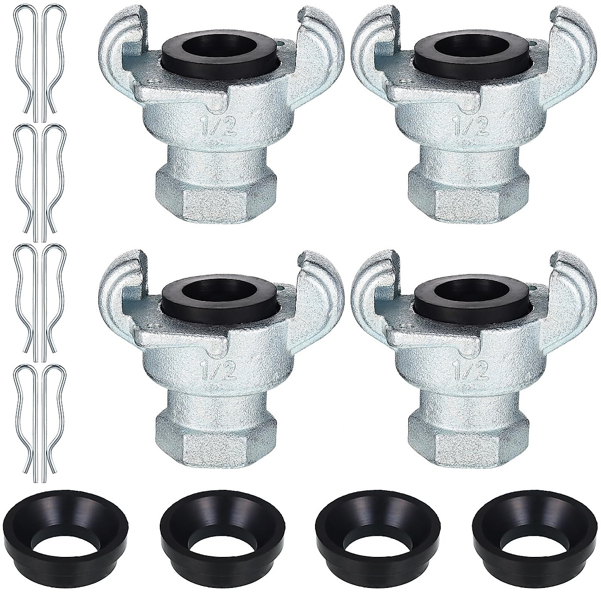 Therwen 4 Sets NPT Iron Air Hose Fitting 2 Lug Universal Coupling Chicago Fitting for Female and Male End(1/2'', Female End)