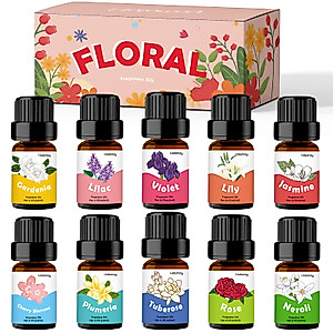 Floral Essential Oils, Holamay Premium Fragrance Oil for Candle Making, 5mlx10, Soap Making Scents - Rose, Jasmine, Neroli, Gardenia, Lilac and More, Aromatherapy Oils for Diffusers for Home