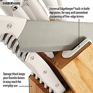 Farberware Edgekeeper Triple Riveted Knife Block Set with Built in Sharpener, 14-Piece, White