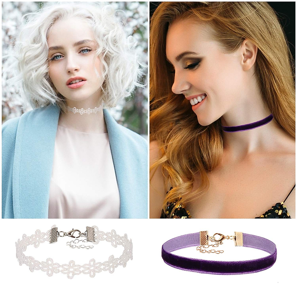 K&Q 60 PCS Choker Necklace, Classic Stretch Colorful Gothic Collar Tattoo Choker Necklace AndBlack Layered Cute Lace Velvet Choker Necklace Set for Girls and Women