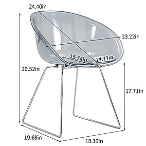 Acrylic Dining Chairs Set of 2, Transparent Shell and Metal Legs Plastic Side Chairs for Kitchen and Dining Room, Living Room (Grey)