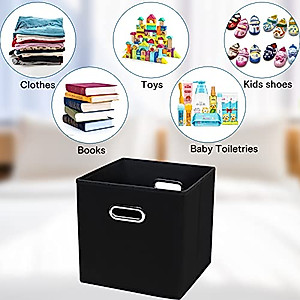 STOREONE Black Fabric Storage Bins Cubes Baskets Containers-(11X11X11") with Dual Handles Cube Storage Organizer Bins for Shelf Closet, Bedroom Organizers, Foldable Set of 3 (Black )