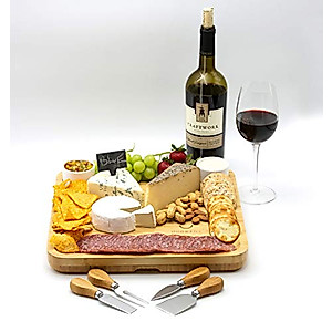 DESSINI Natural Bamboo Cheese Board and Cutlery Set, Wooden Charcuterie Meat Platter and Serving Tray with accessories, Unique gift for Birthday, Mother's Day, Father's Day, Anniversary, House Warming