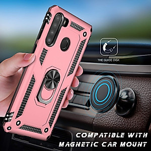 MERRO for Galaxy A21 Case with Screen Protector,Military Grade Heavy Duty Shockproof Protective Phone Cover Pass 16ft Drop Test with Magnetic Kickstand and Car Mount Holder Rose Gold Color