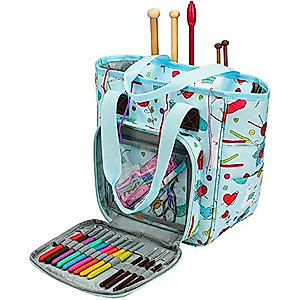 Coopay Knitting Bag Yarn Storage Organizer, Portable Knitting Tote Basket Yarn Bags for Crochet Hooks, Crocheting Kit, Knitting Needles, Yarn Balls, Project & Sewing Supplies - No Accessories (Blue)