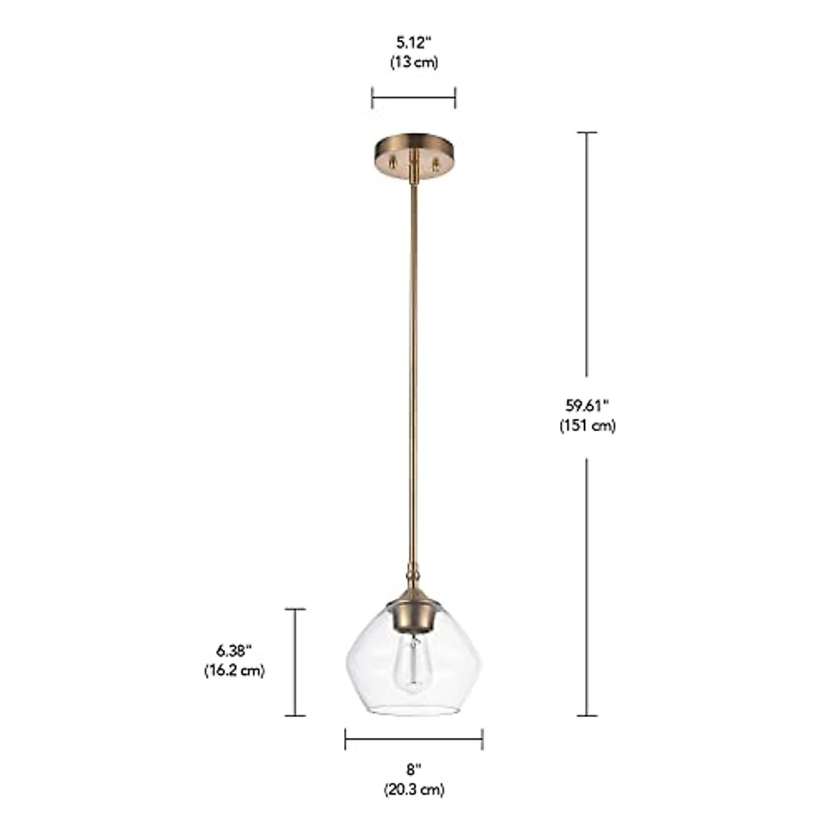 Globe Electric 65691 Harrow 1-Light Pendant Lighting, Matte Brass, Clear Glass Shade, Bulb Not Included
