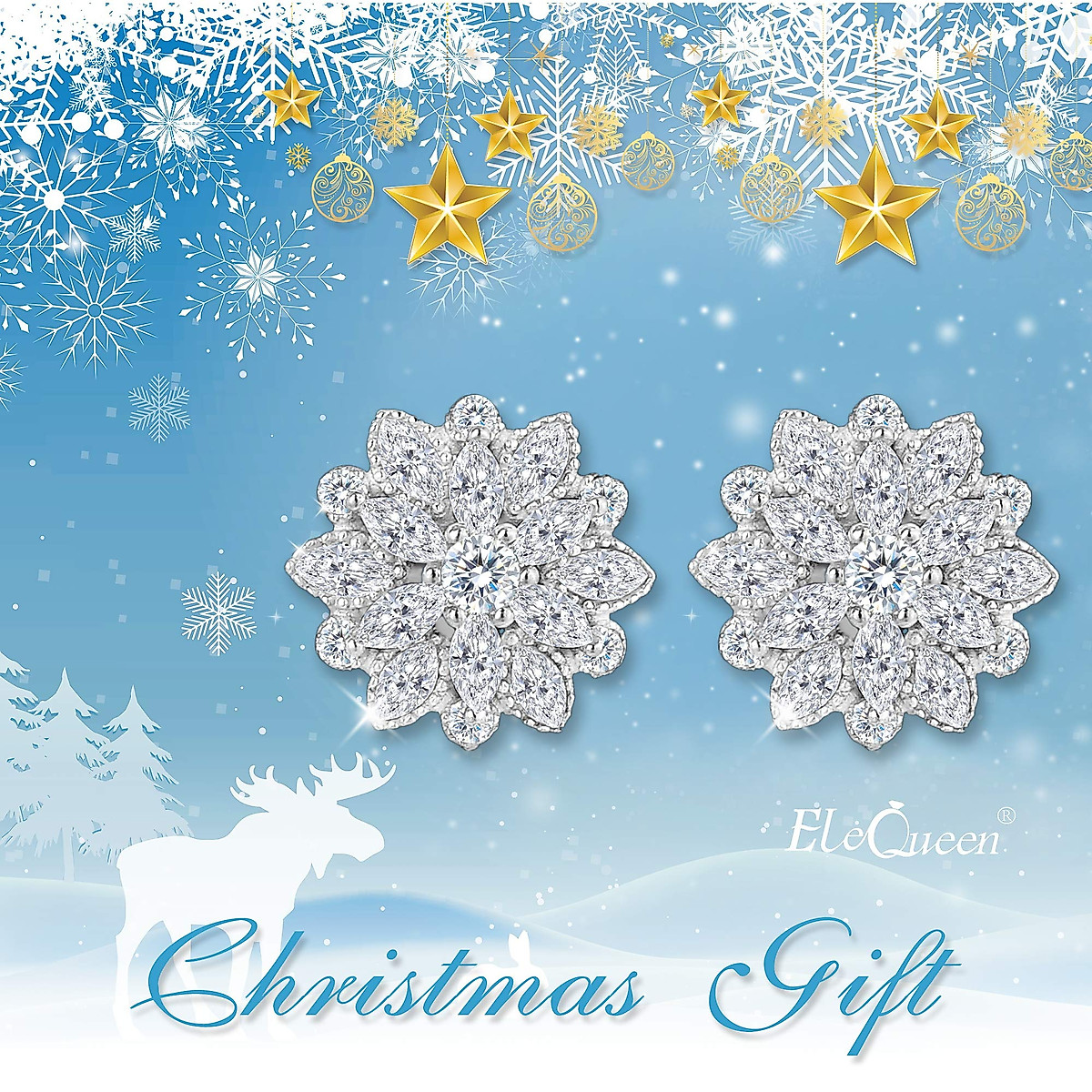 EleQueen 925 Sterling Silver Full Cubic Zirconia Bridal Flower Stud Earrings 15mm Clear for Women, Valentine's Day/Mother's Day/Christmas Jewelry Gift