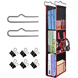 Libeder 3 Shelf Hanging Locker Organizer for School, Work, Gym, Closet, Adjustable Hanging Locker Accessories Shelves for Girls Boys, Hangs from Shelf, Hooks or Rod to Create Storage Space(Black-Red)